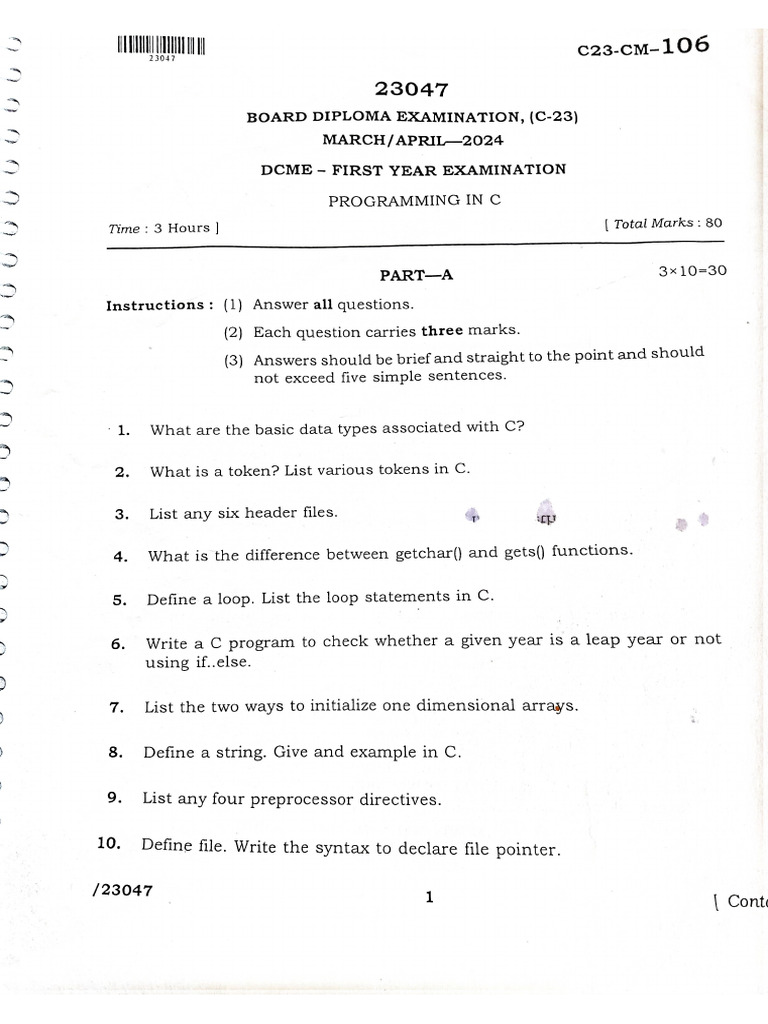 c Programming Prefinal Previous Papers | PDF