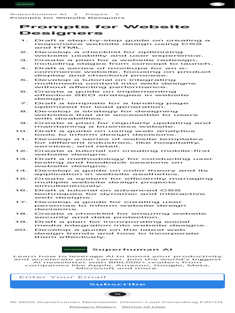Prompts For Website Designers Superhuman AI | PDF
