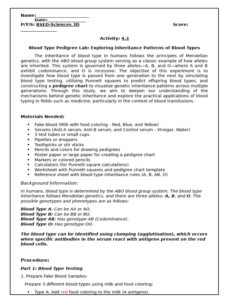 Pedigree Chart Analysis Laboratory Experiment Manlimos | PDF | Blood ...