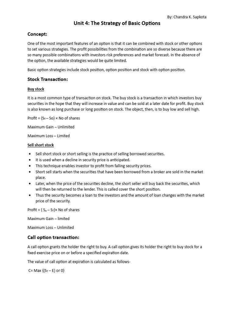 Unit 4 Theory | PDF | Put Option | Option (Finance)