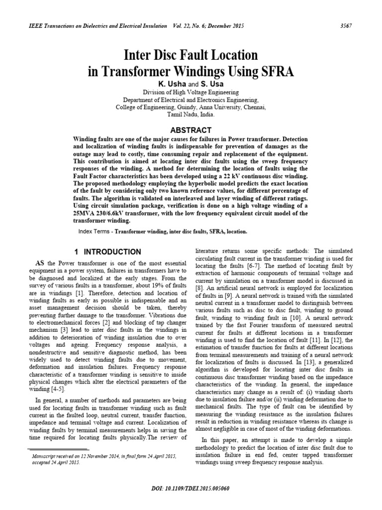 Inter Disc Fault Location in Transformer Windings Using SFRA | PDF ...