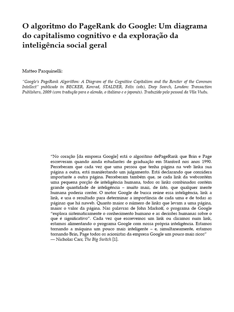 Matteo Pasquinelli - Algorítmo Do Page Rank Do Google | PDF | Economia ...