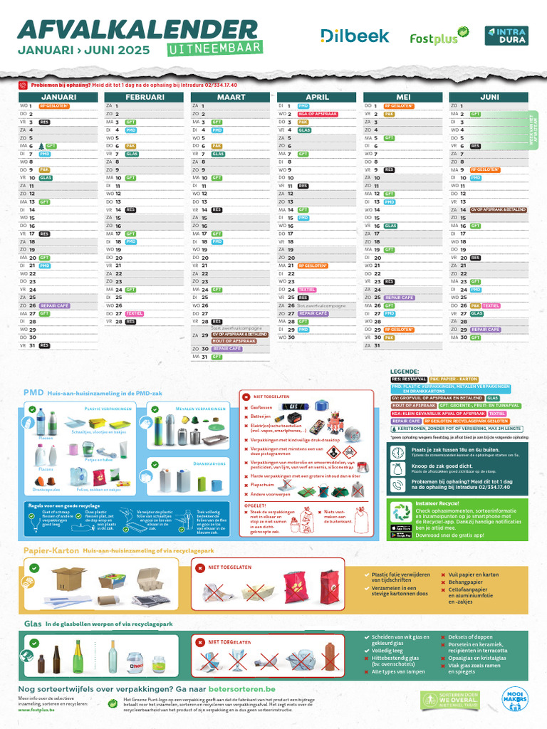 Afvalkalender Jan-Jun 2025 NL Dilbeek | PDF
