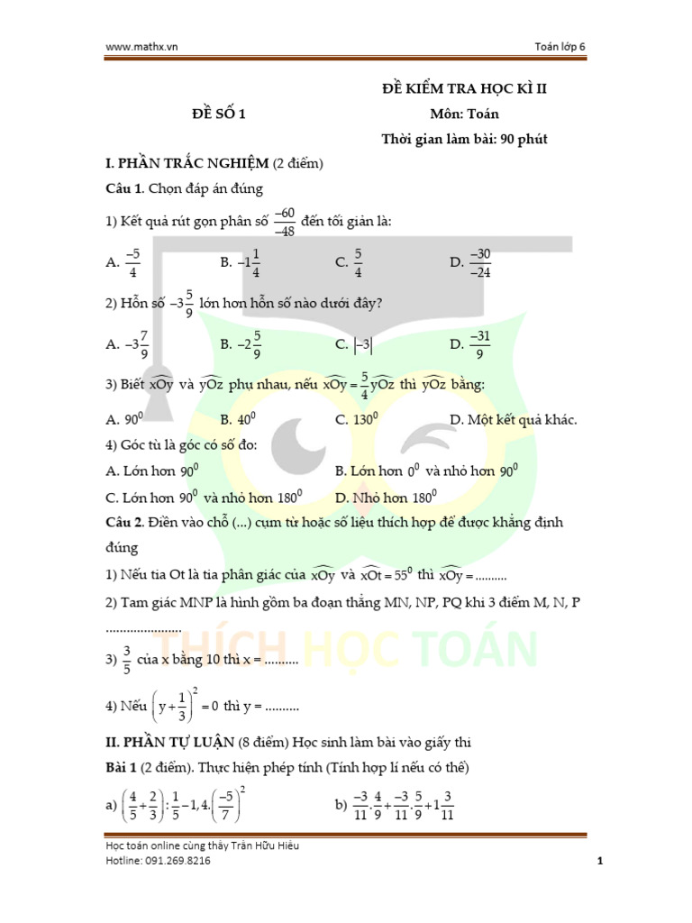 TỔNG HỢP 10 ĐỀ THI CUỐI HỌC KÌ 2 TOÁN 6-Dapan | PDF