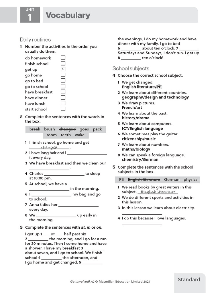 GI_A2_U1_Vocabulary_Standard | PDF | English Language | Linguistics