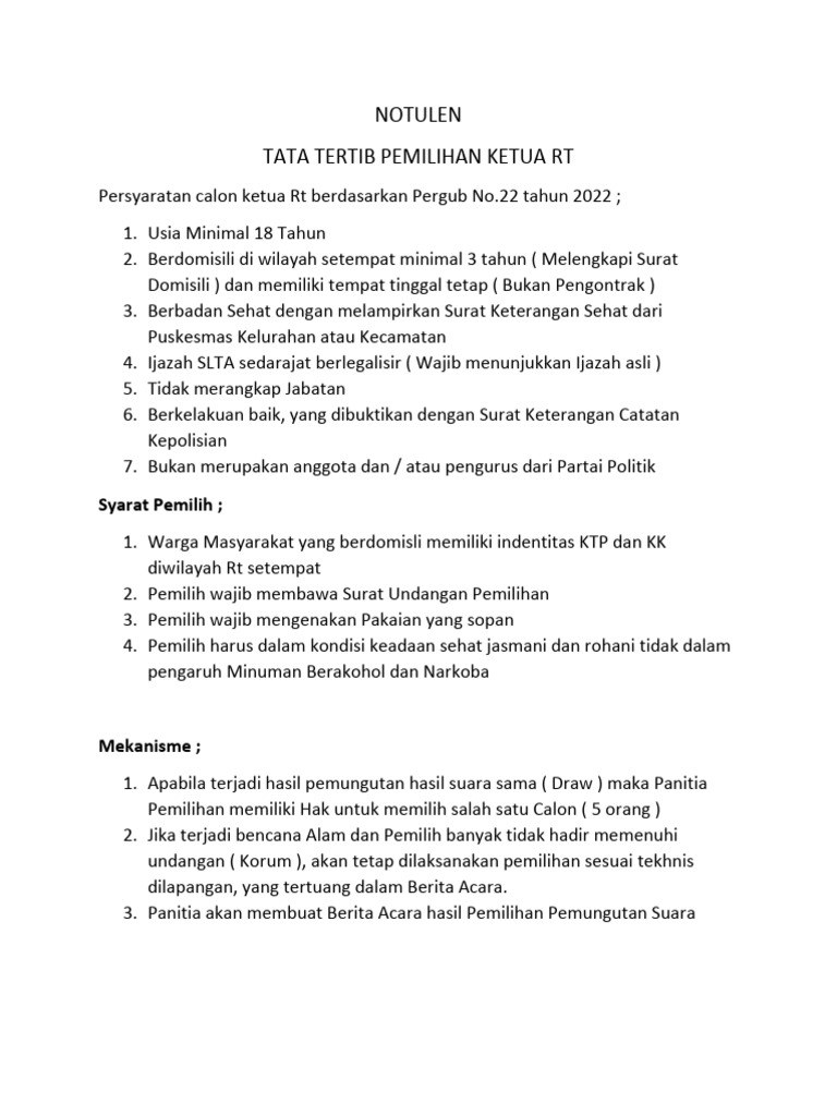 Notulen Pemilihan Ketua RT | PDF