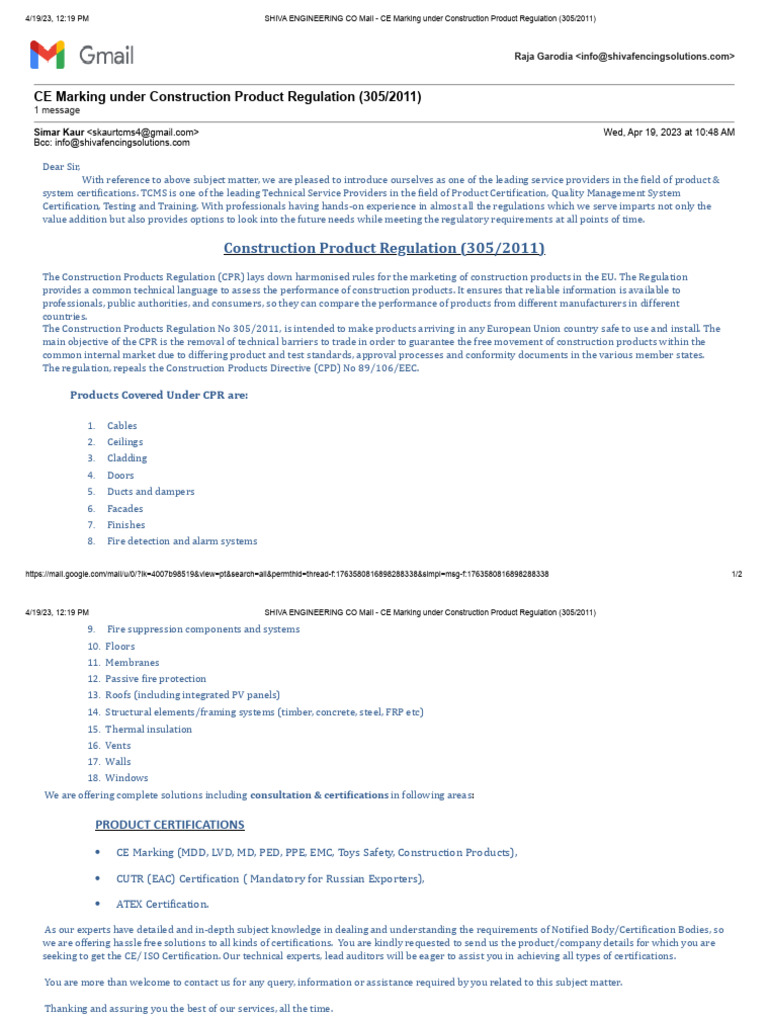 CE Marking under Construction Product Regulation (305_2011) | PDF
