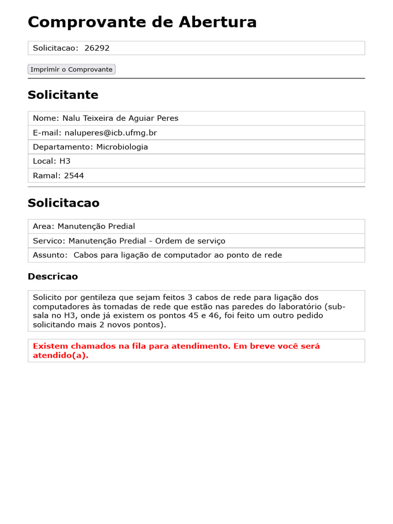 Chamado N. 26292 Aberto | PDF