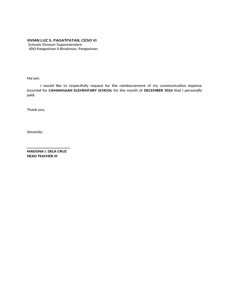 Request Letter FORMAT Communication Expense | PDF