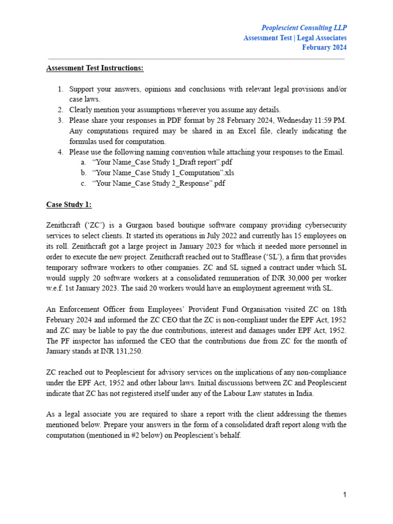 Legal Assessment Test for Associates | PDF | Arbitration | Limited ...