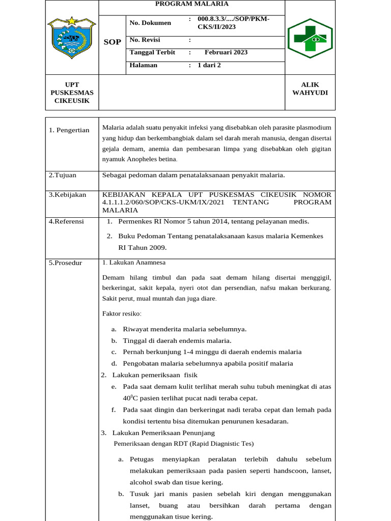 Sop Program Malaria | PDF