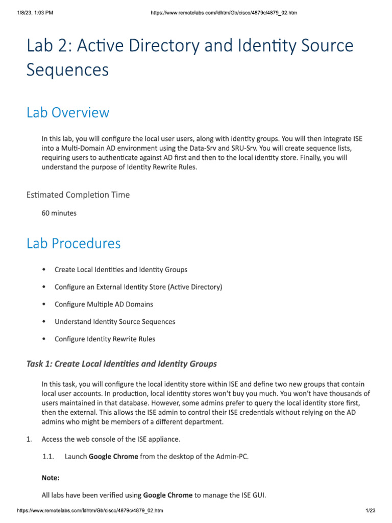 Lab 2 Active Directory And Identity Source Sequences Pdf