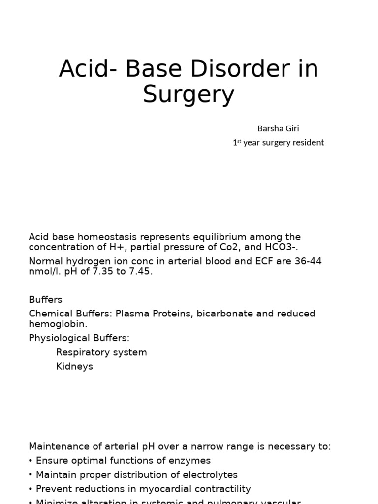 Acid - Base Disorder in Surgery | PDF | Bicarbonate | Homeostasis