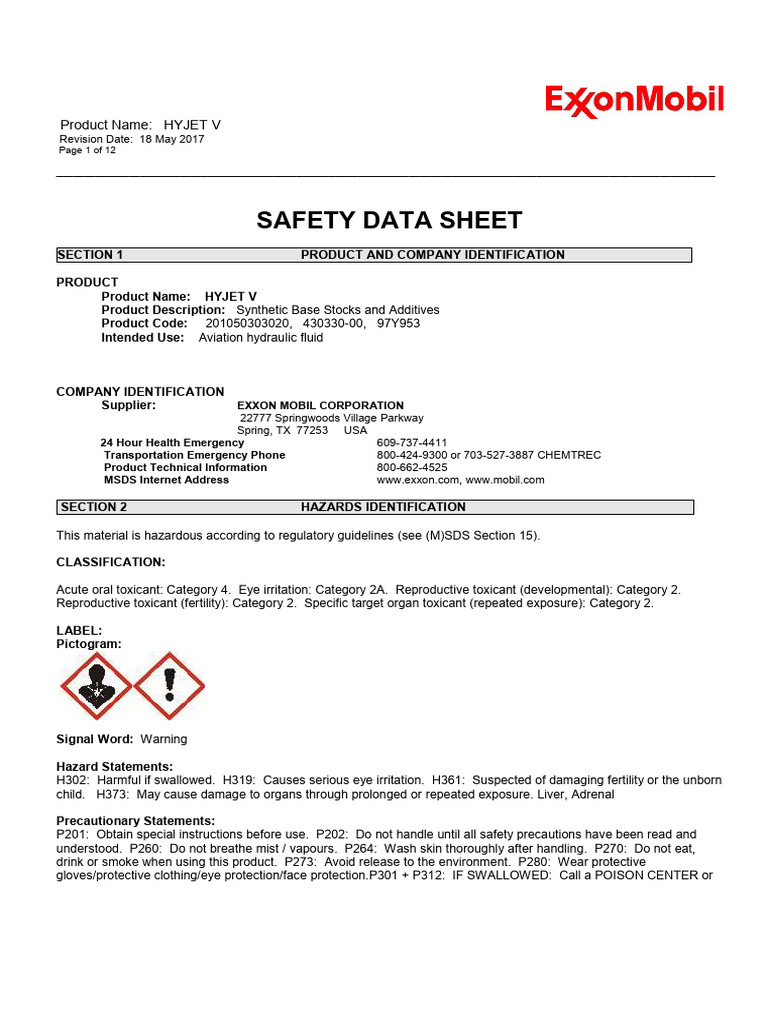 msds_hyjet_V | PDF | Hazards | Occupational Safety And Health