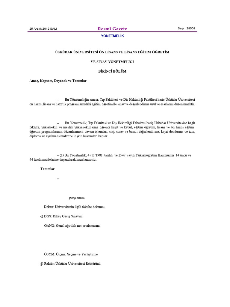 Uskudar Universitesi On Lisans Ve Lisans Egitim Ogretim Ve Sinav ...
