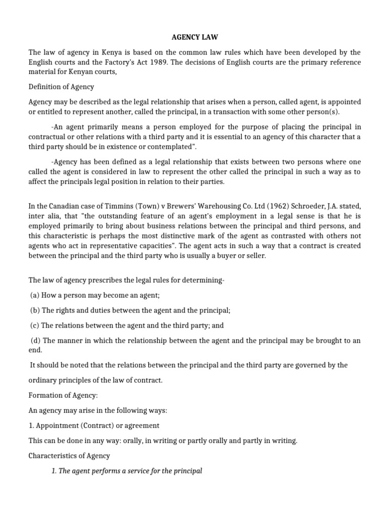 Law of Agency in Kenya Explained | PDF | Law Of Agency | Private Law