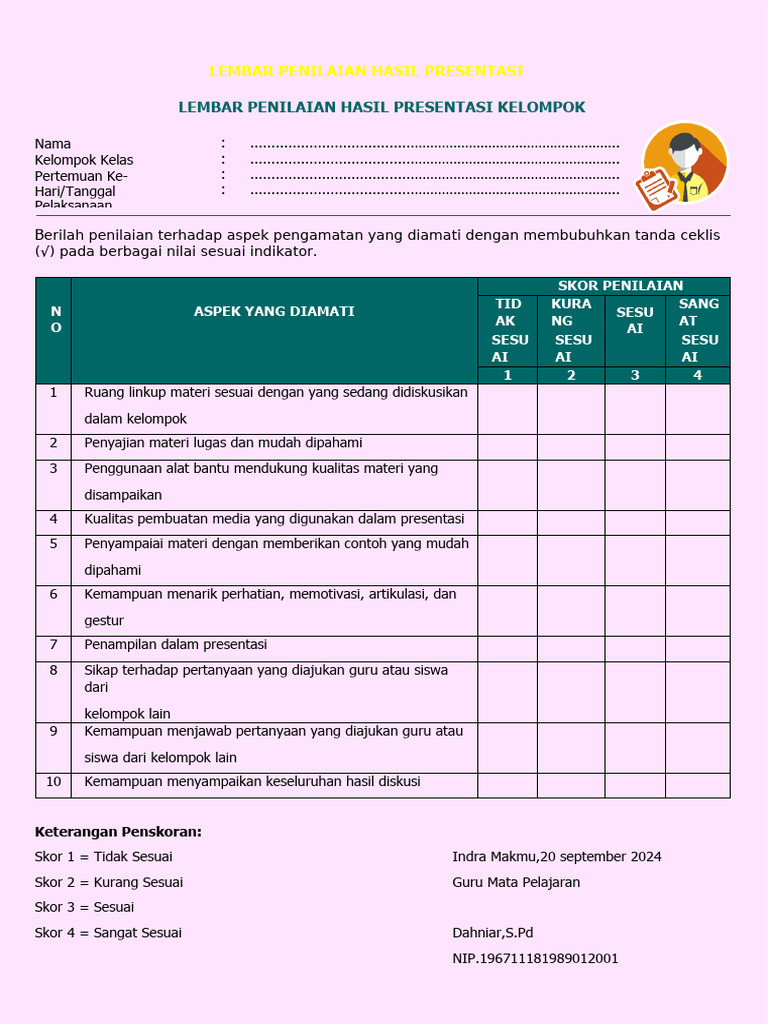 Penilaian Hasil Presentasi Kelompok | PDF