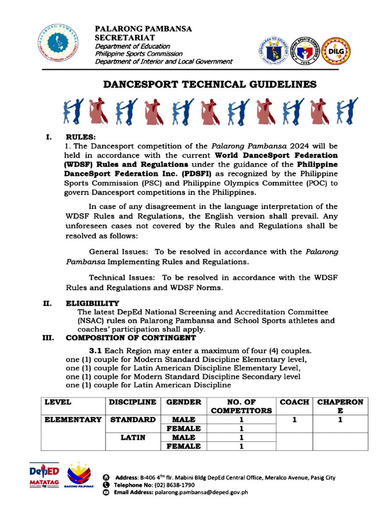 Palarong Pambansa 2024 Dancesport Guidelines | PDF | Integrity