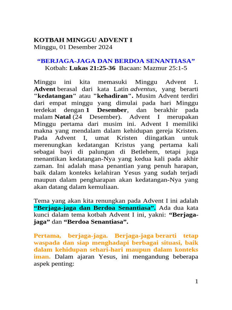 Berjaga Jaga Dan Berdoa Senantiasa | PDF