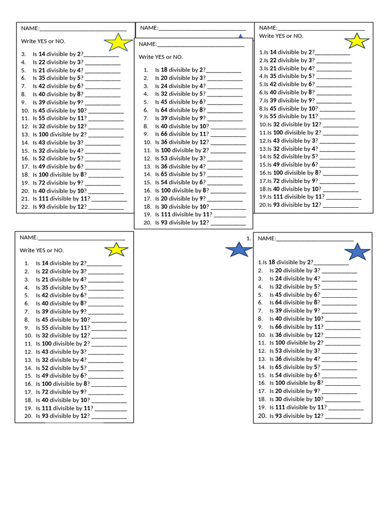 Divisibility Rules 1-20 Worksheet | PDF