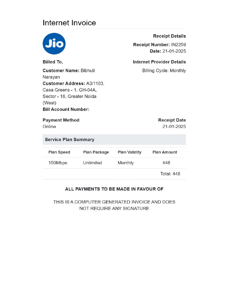 Internet Invoice (Freeforonline - Com) | PDF