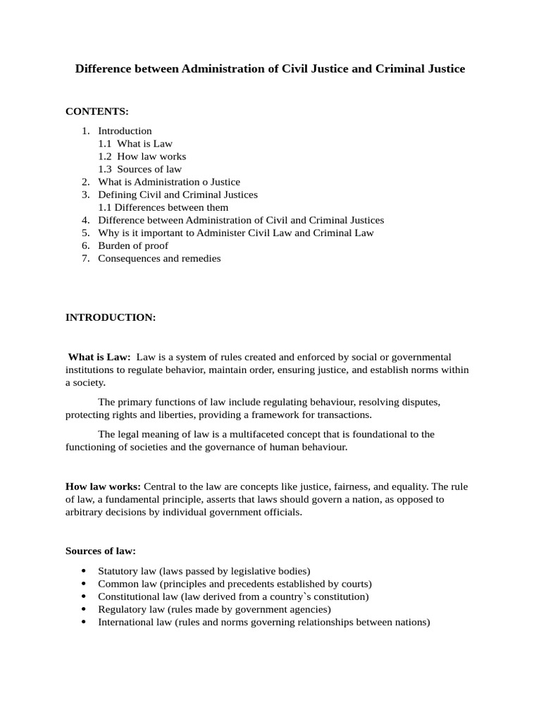 Difference Between Administration of Civil Justice and Criminal Justice ...