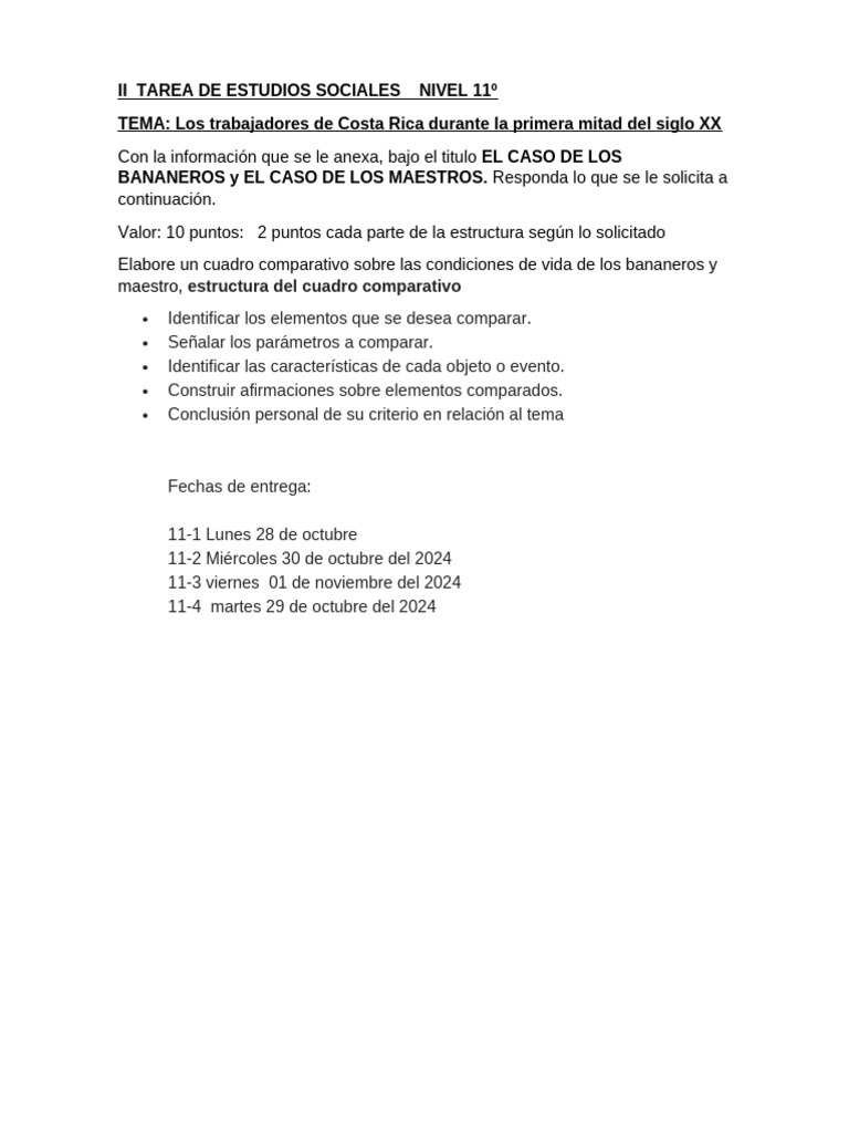 II TAREA de EST.soc. 11º Trabajadores Primera Mitad Siglo XX | PDF