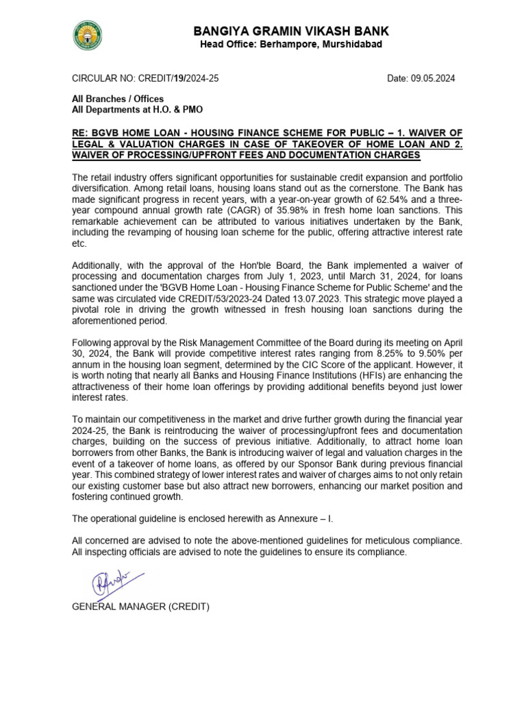 19-BGVB Home Loan Housing Finance Scheme for Public-Wavier of Legal and ...