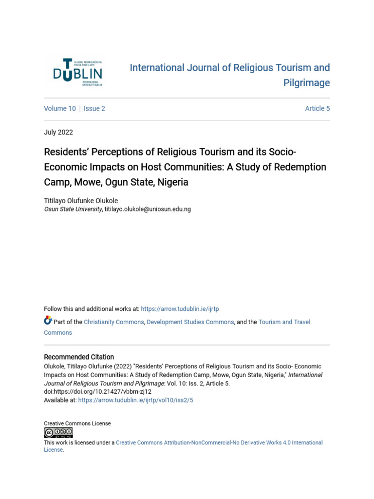 Residents' Views on Religious Tourism Impact | PDF | Tourism | Taxes