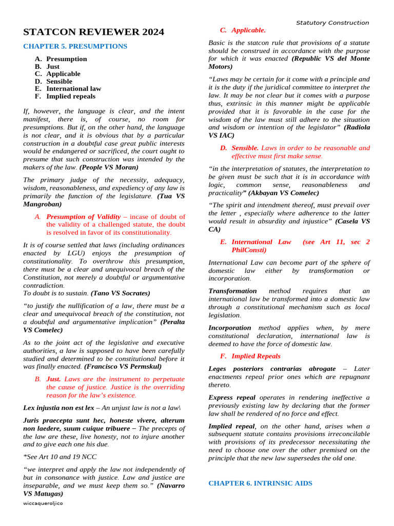 STATCON REVIEWER 2024 Finals | PDF | Statutory Interpretation | Precedent
