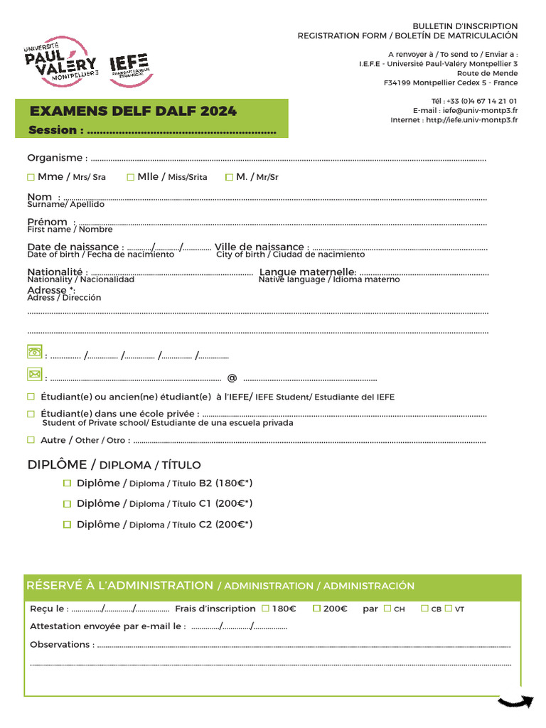 Inscription DELF B2 Montpellier 2024 | PDF