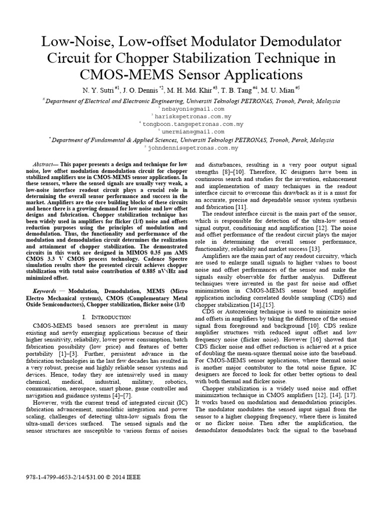 Low-Noise Low-Offset Modulator Demodulator Circuit For Chopper ...