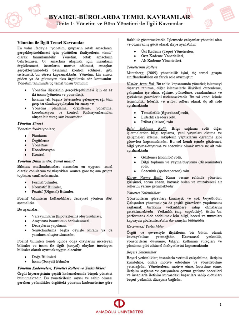 Bürolarda Temel kavramlar özet | PDF