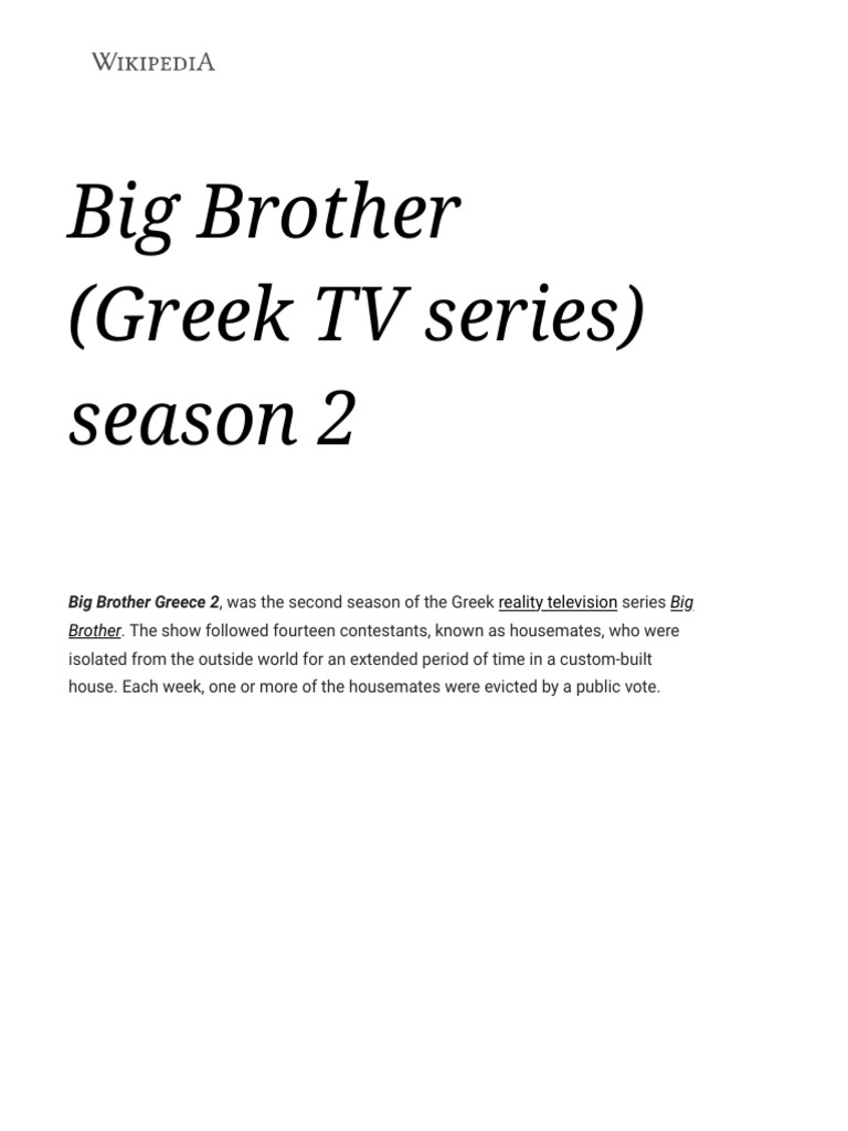 Big Brother Greece Season 2 Winner Revealed | PDF | Reality Television ...