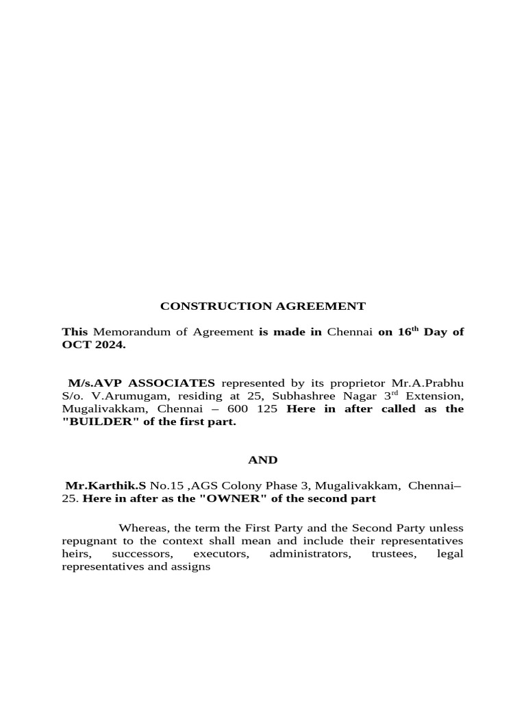 Construction Agreement | PDF
