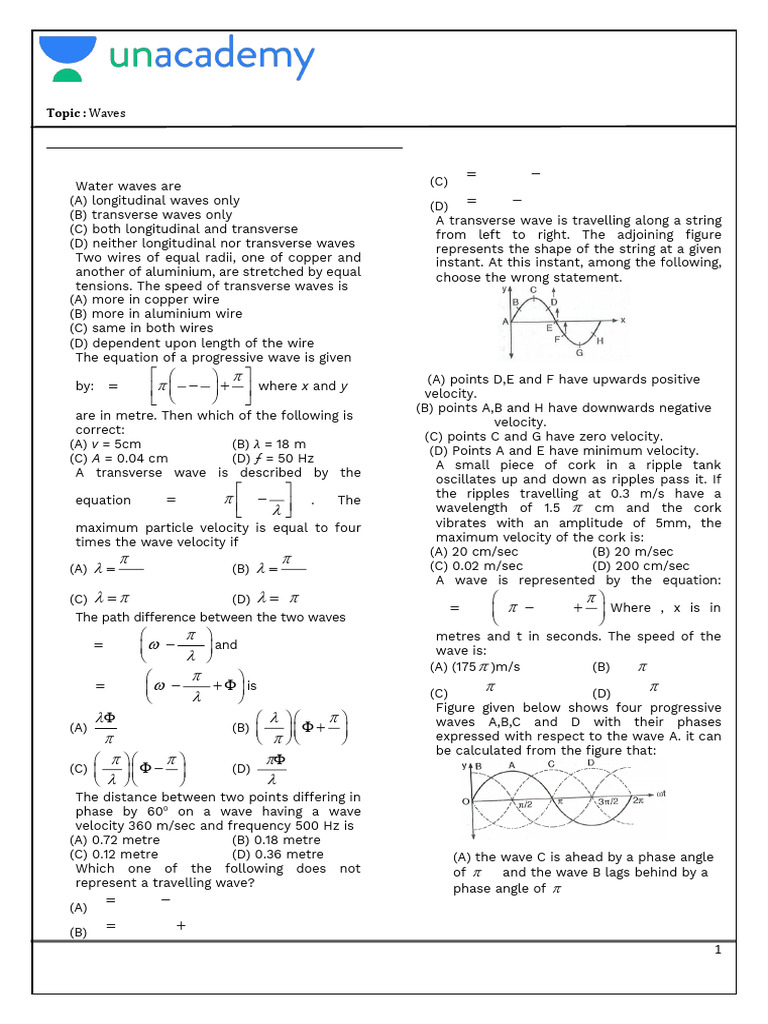 02 Waves Physics (Home Assignment-1) | PDF | Waves | Sound