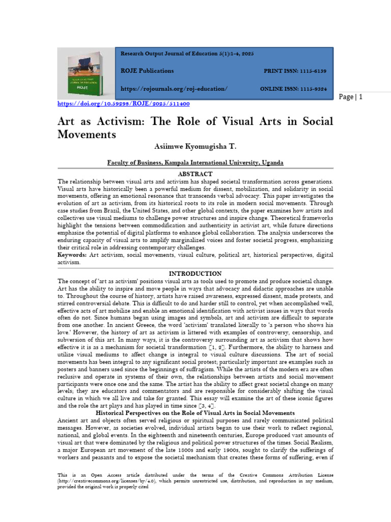 Art As Activism: The Role of Visual Arts in Social Movements (WWW - Kiu ...