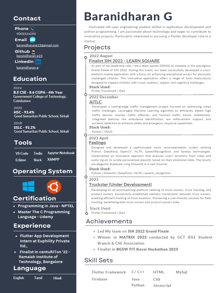 Barani_Flutter_Developer | PDF | Computing | Software