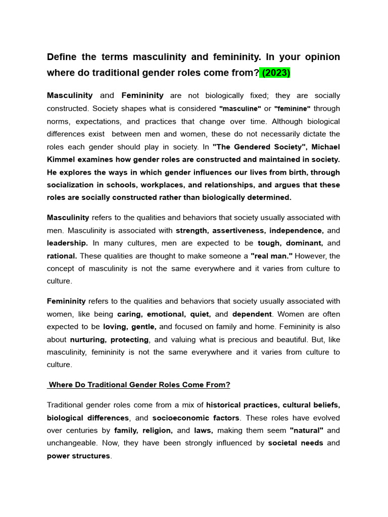 Masculinity Femininity Pdf Pdf Gender Role Masculinity