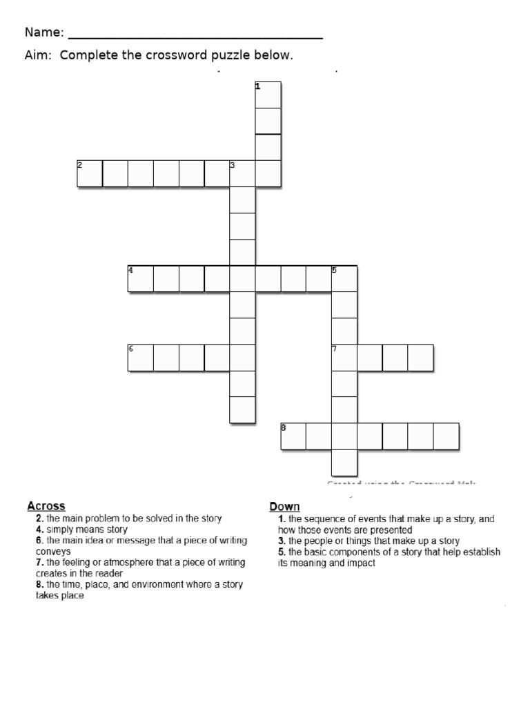 Crossword Puzzle Narrative Elements | PDF