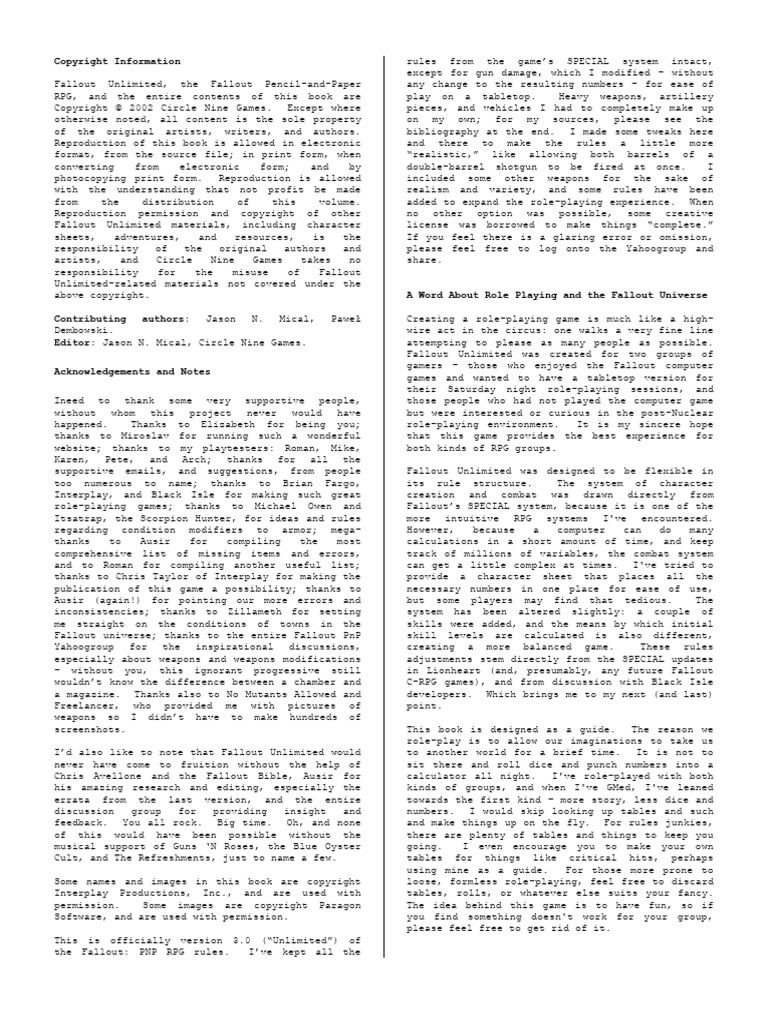 Fallout PNP 3.0 | PDF | Armoured Fighting Vehicles | Role Playing Games