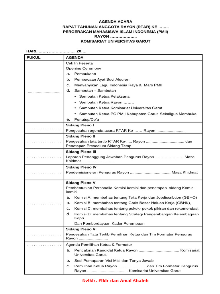 Draft Rtar Pmii Komisariat Uniga | PDF