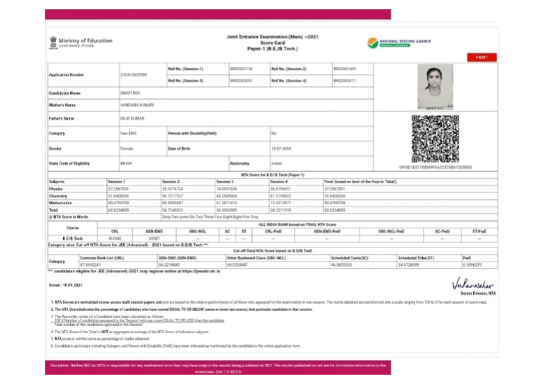 Jee main CRL rank | PDF