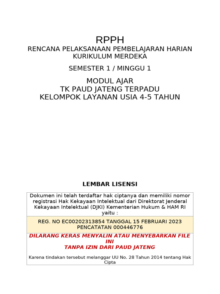 RPPH Minggu 1 Semester 1 Kurmer | PDF