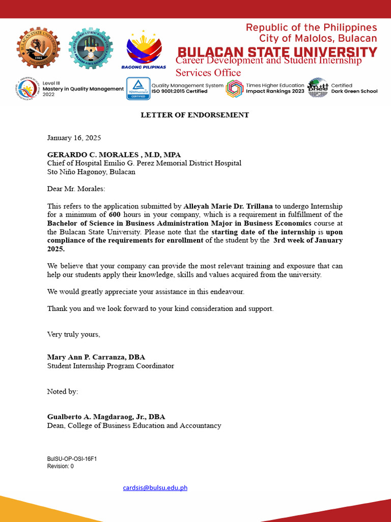 Copy of F1 BulSU Form LOE .Docx (2) | PDF