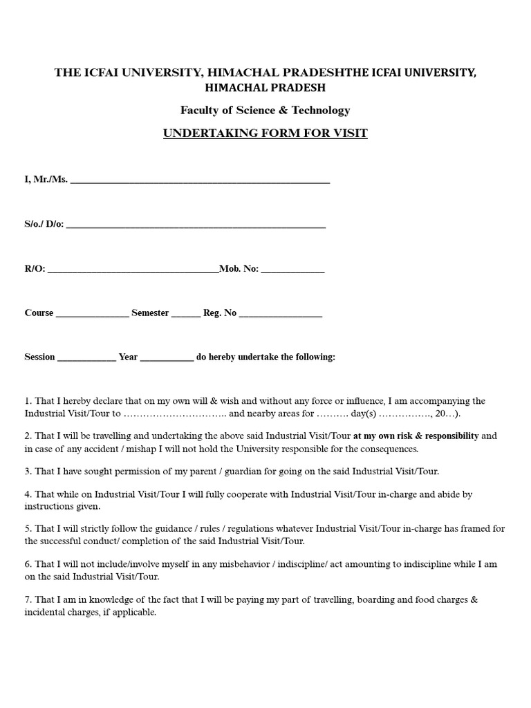 Undertaking Form For Visit FST - Docx - 20250108 - 135620 - 0000 | PDF