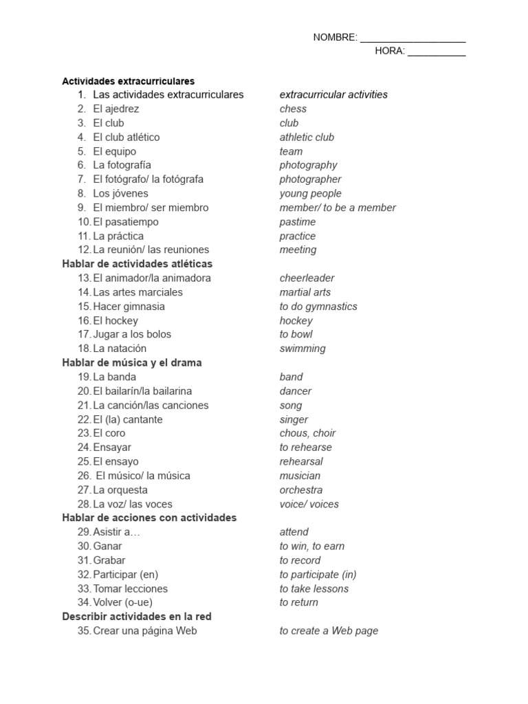 ¿Qué Haces en La Escuela - Vocabulary | PDF