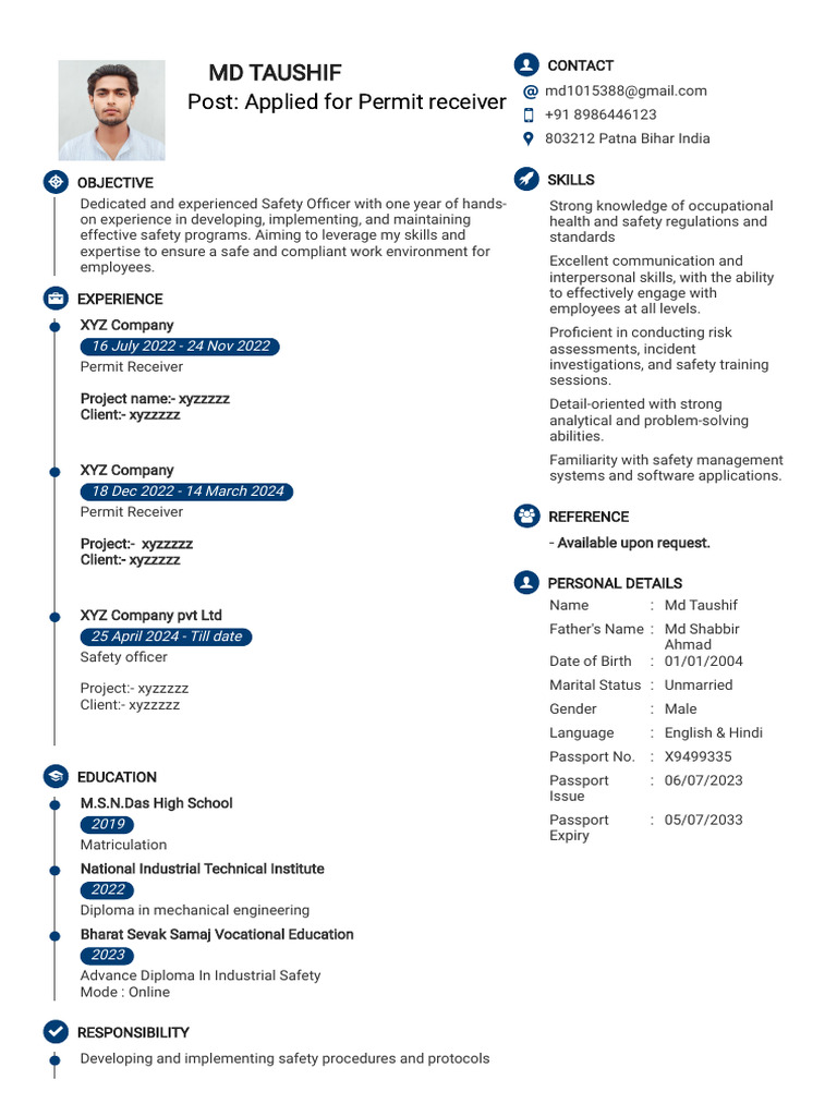 Sample CV | PDF | Occupational Safety And Health