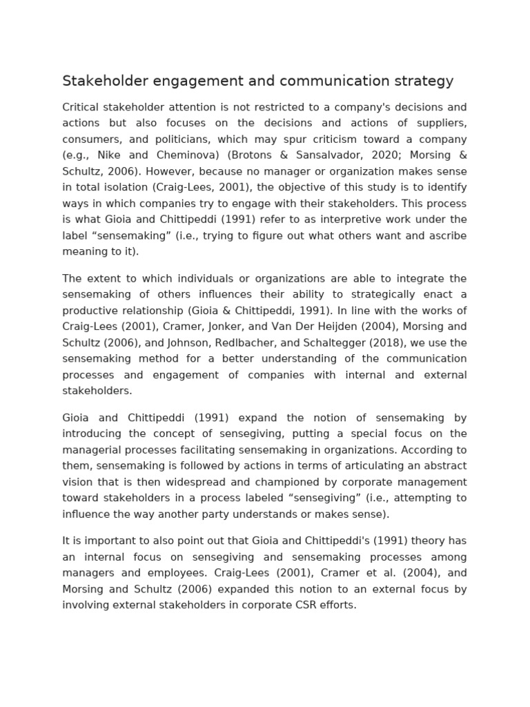 Stakeholder Engagement and Communication Strategy | PDF | Stakeholder ...
