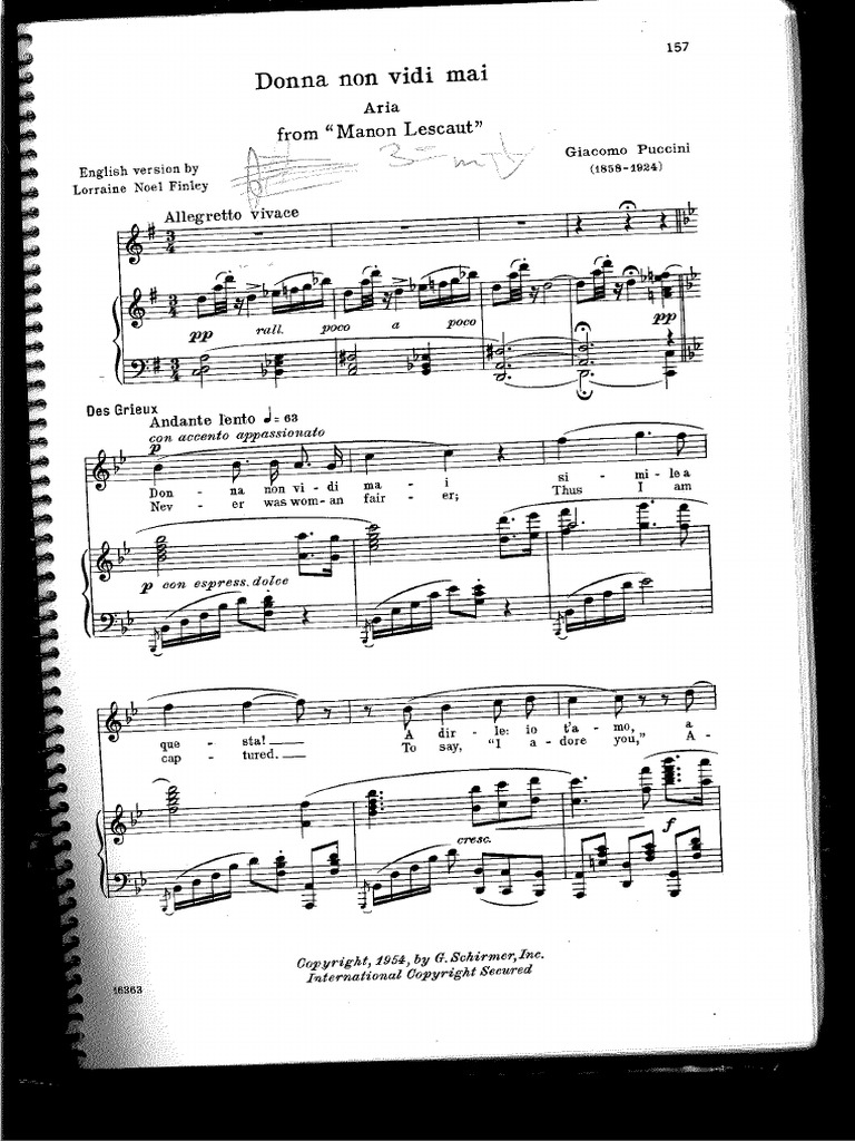 Donna Non Vidi Mai - Manon Lescaut | PDF